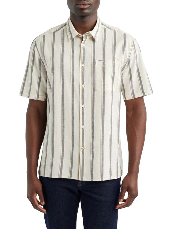 BARBOUR barkend stripe summer short sleeve cotton & linen button-up shirt